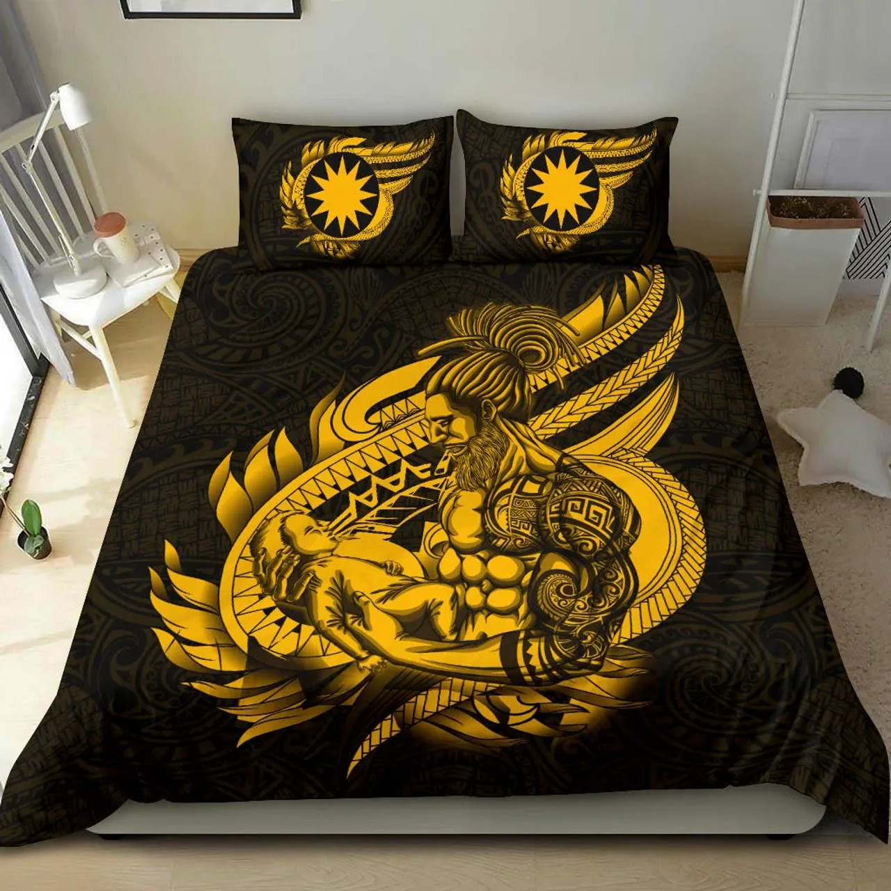 Polynesian Bedding Set Nauru Duvet Cover Set Father And Son Gold