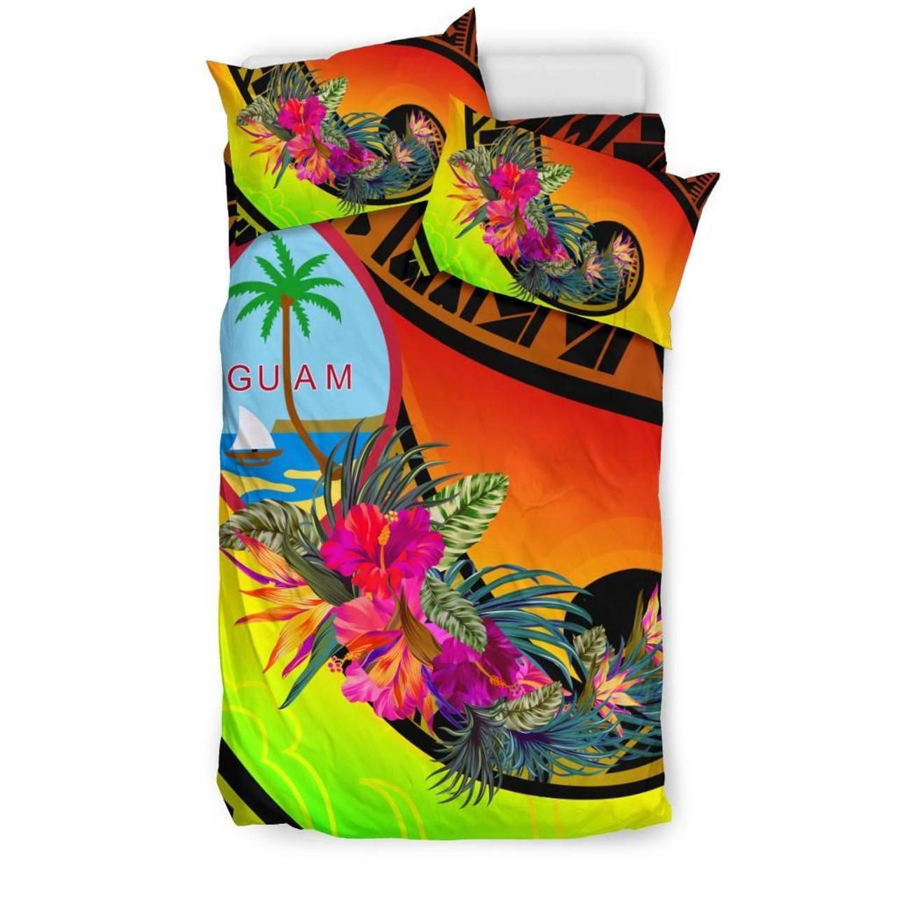 Guam Bedding Set Polynesian Hook And Hibiscus Raggae