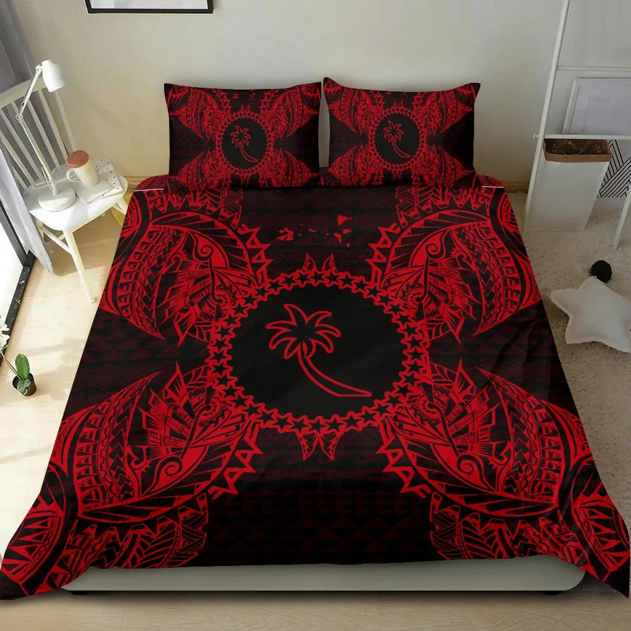 Polynesian Bedding Set Chuuk Duvet Cover Set Map Red