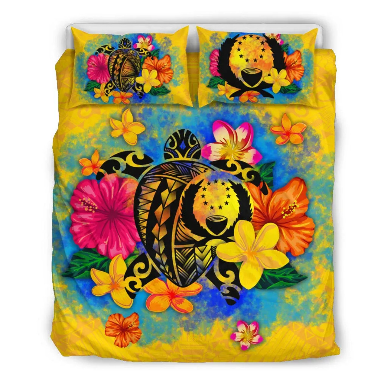 Pohnpei Polynesian Bedding Set Turtle With Plumeria And Hibiscus