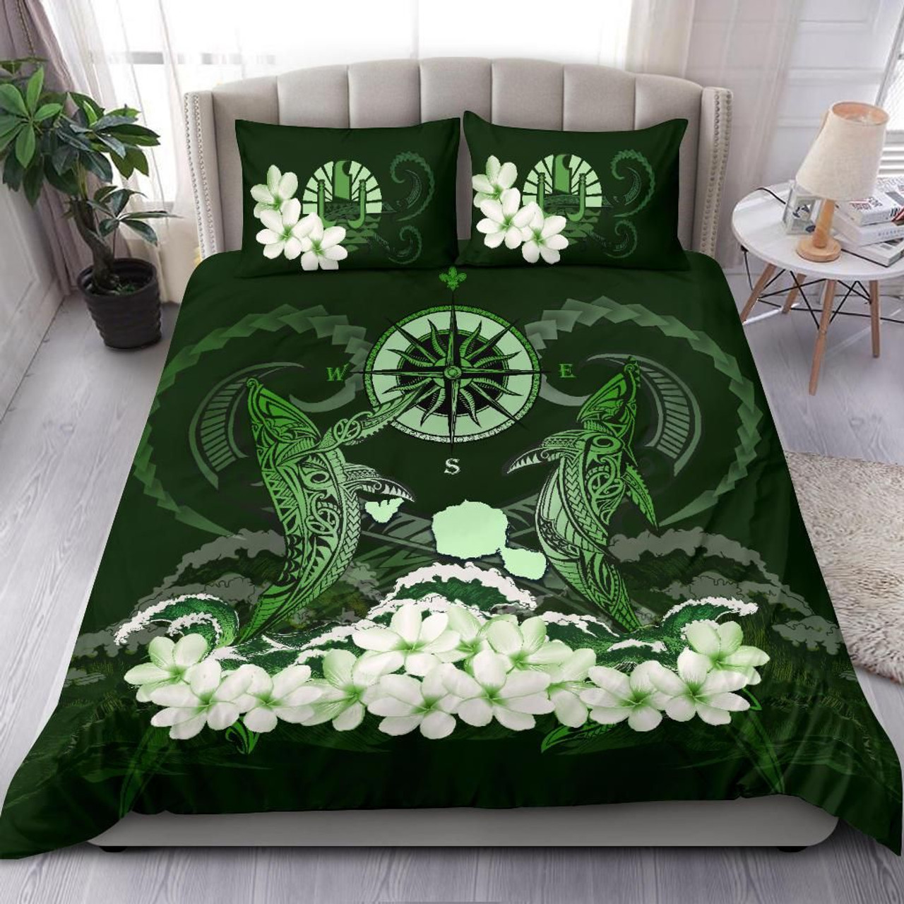 Polynesian Duvet Cover Set Tahiti Bedding Set Shark Polynesia Compass