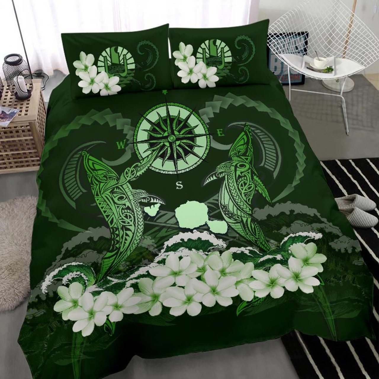 Polynesian Duvet Cover Set Tahiti Bedding Set Shark Polynesia Compass