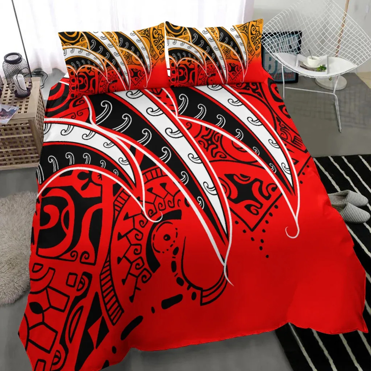 Polynesian Bedding Set Tropical Leaf Red Style