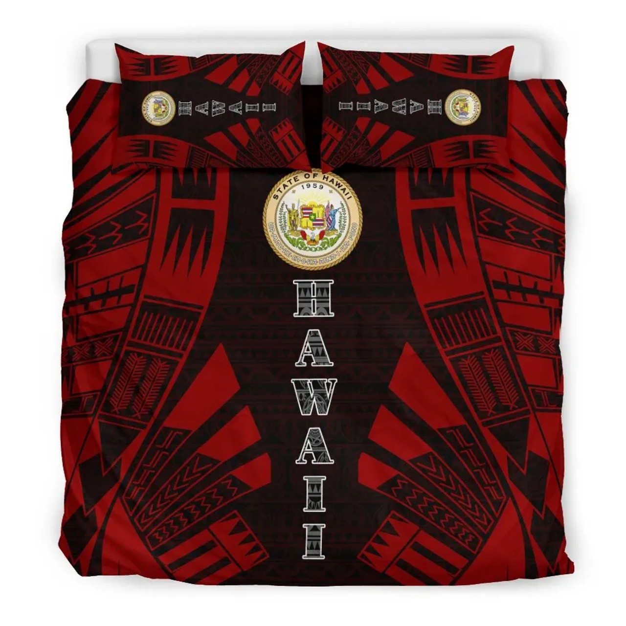 Hawaii Duvet Cover Set Polynesian Tattoo Red