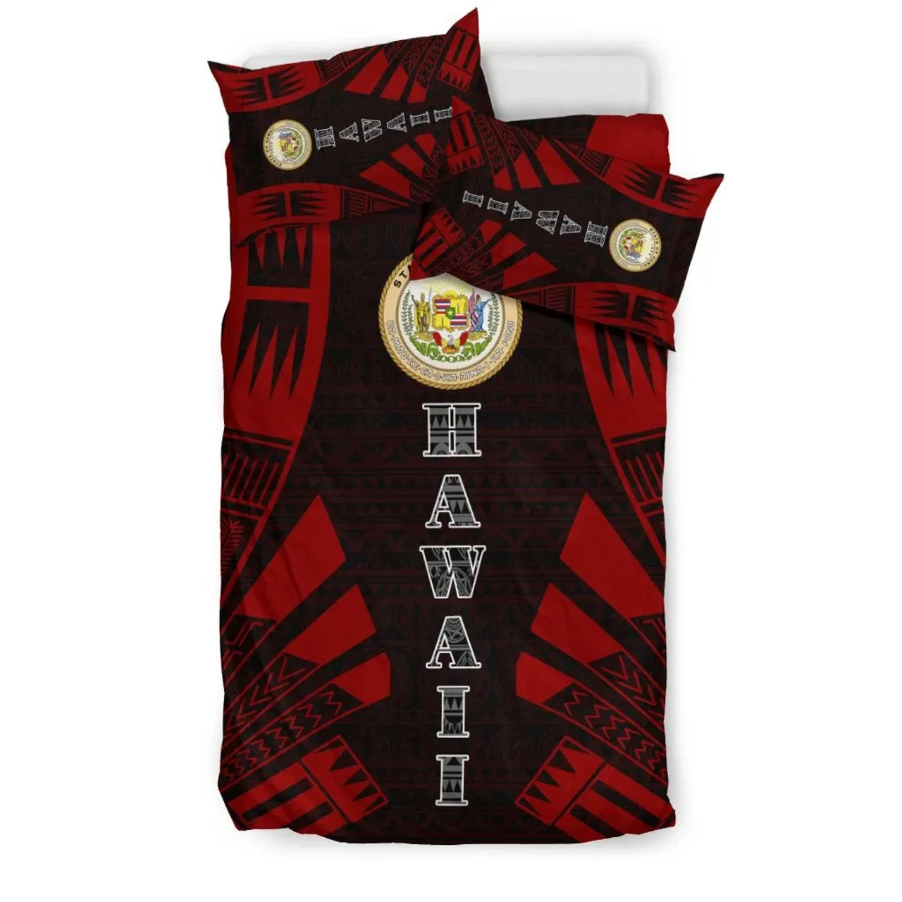 Hawaii Duvet Cover Set Polynesian Tattoo Red