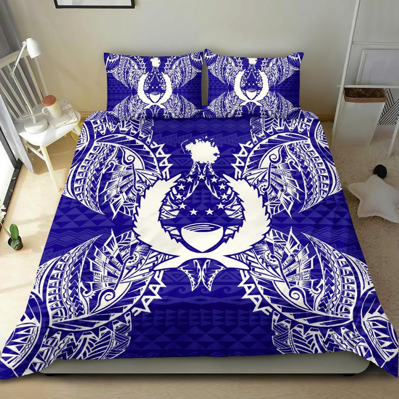 Polynesian Bedding Set Pohnpei Duvet Cover Set Map Blue