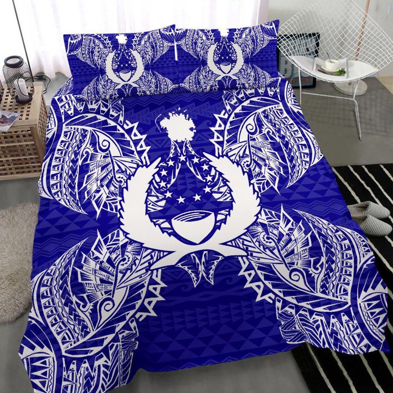 Polynesian Bedding Set Pohnpei Duvet Cover Set Map Blue