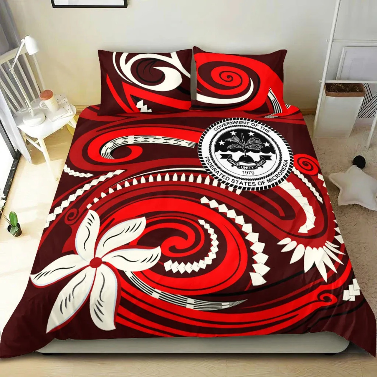 Federated States Of Micronesia Bedding Set Vortex Style Red Color