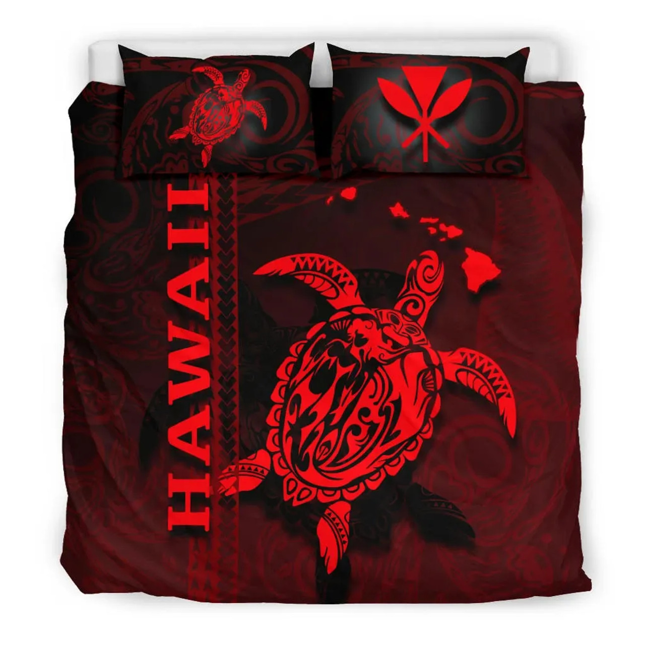 Polynesian Hawaii Duvet Cover Set Turtle Hawaiian Red