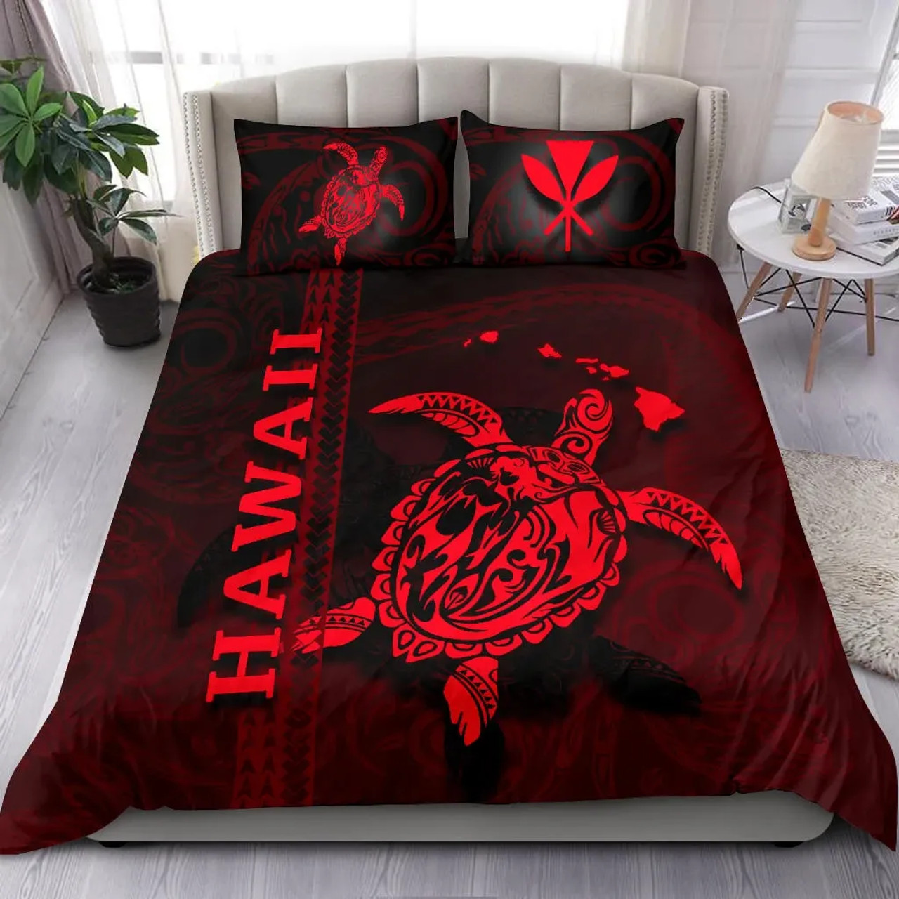 Polynesian Hawaii Duvet Cover Set Turtle Hawaiian Red