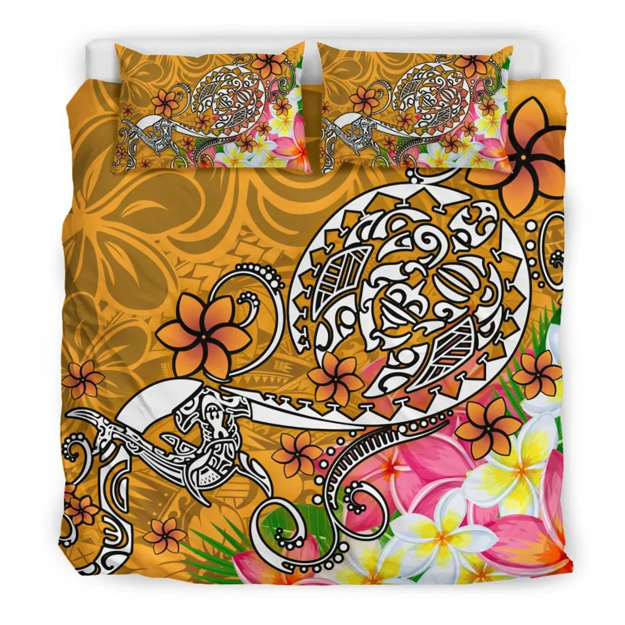 Polynesian Bedding Set Turtle Plumeria Gold Color