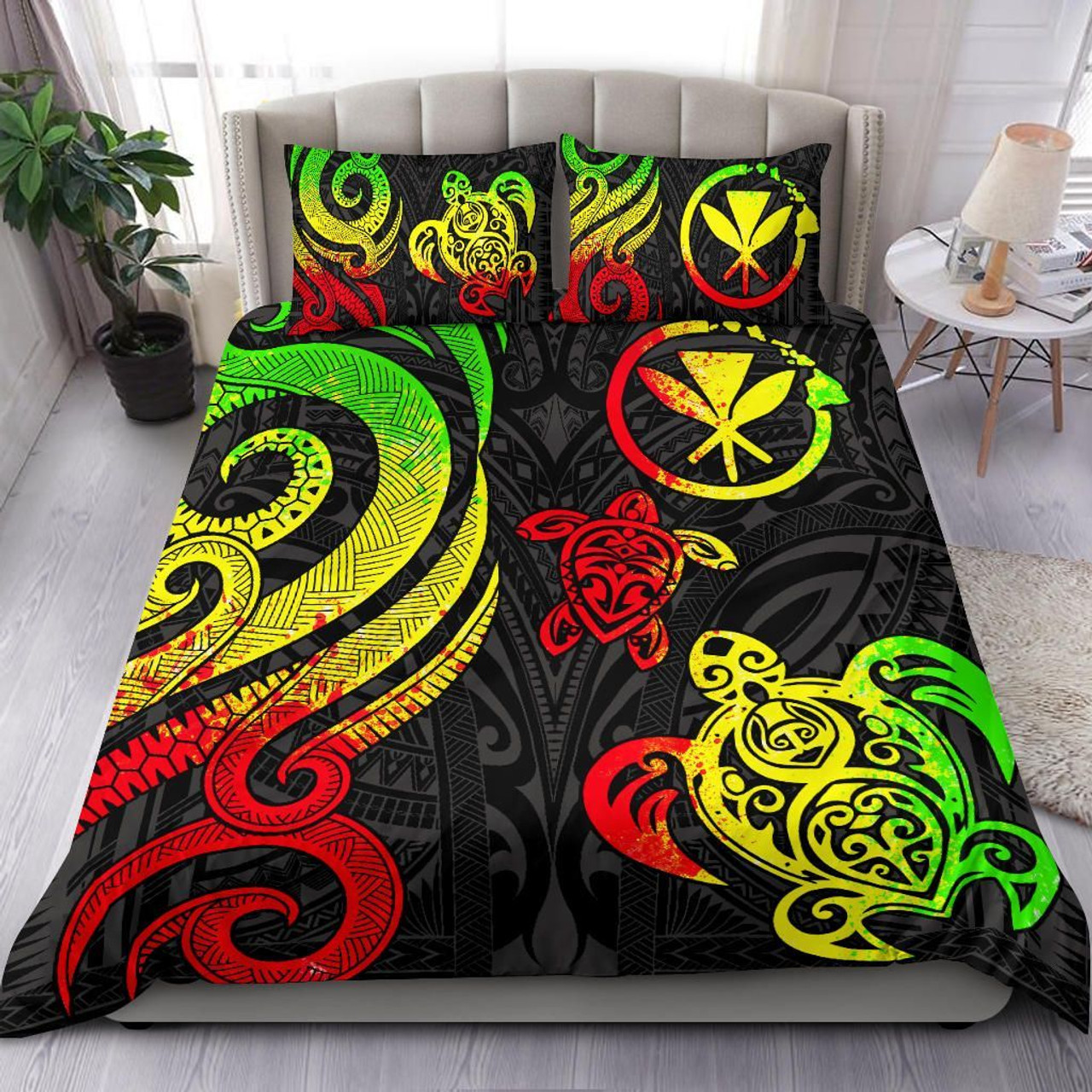 Polynesian Hawaii Bedding Set Reggae Tentacle Turtle