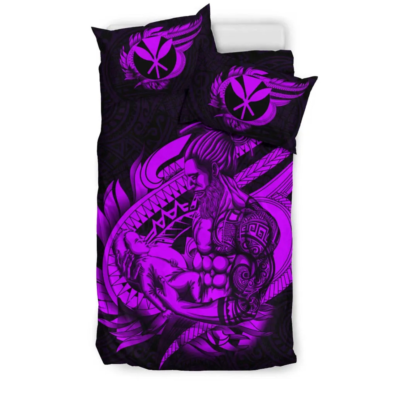 Polynesian Bedding Set Hawaii Duvet Cover Set Father And Son Purple
