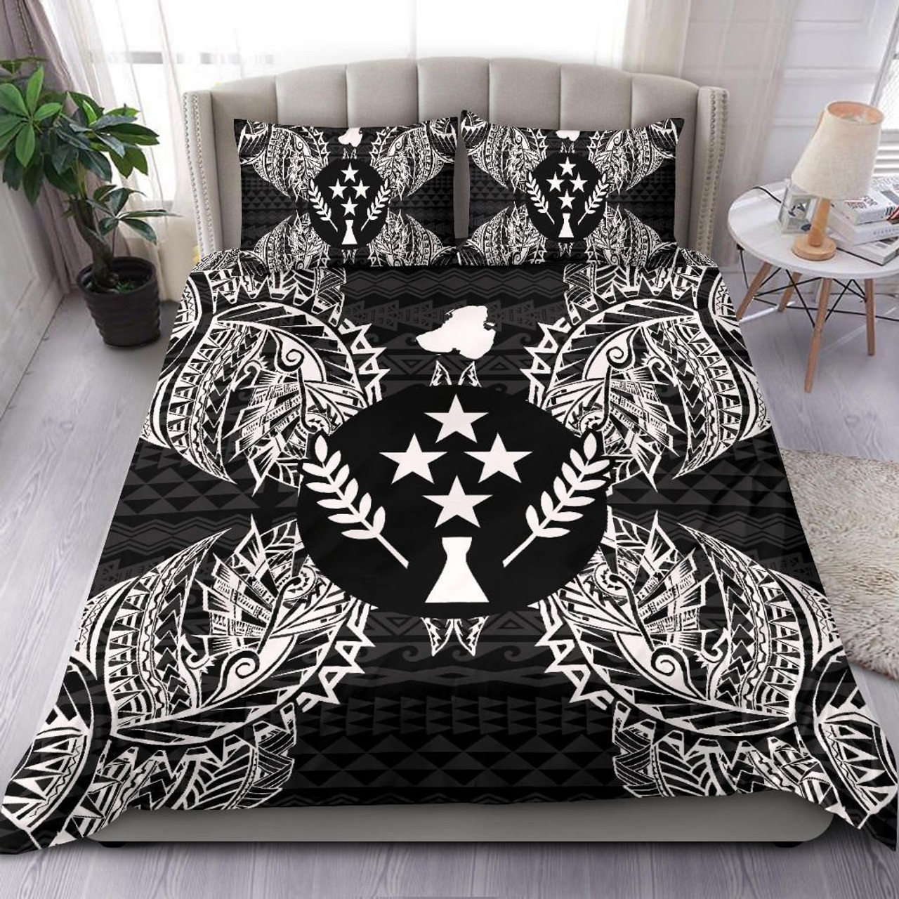 Polynesian Bedding Set Kosrae Duvet Cover Set Map Black