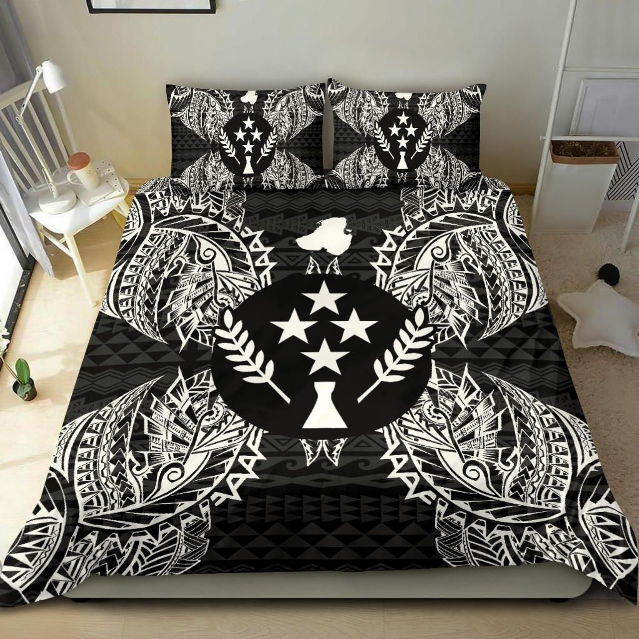 Polynesian Bedding Set Kosrae Duvet Cover Set Map Black