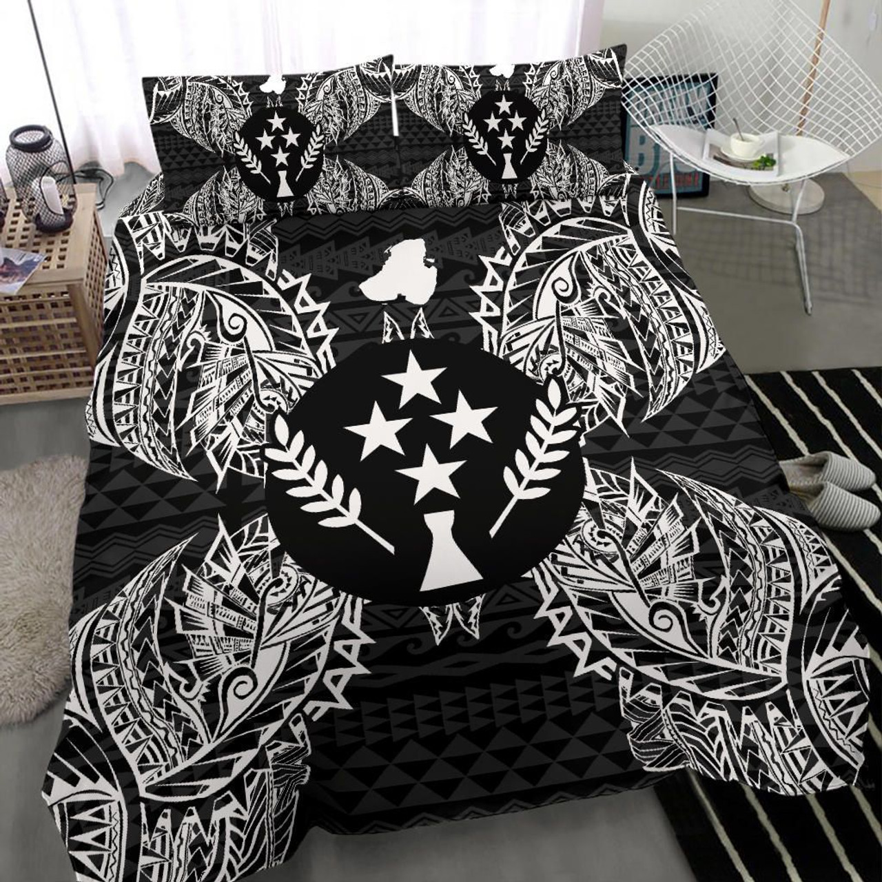 Polynesian Bedding Set Kosrae Duvet Cover Set Map Black