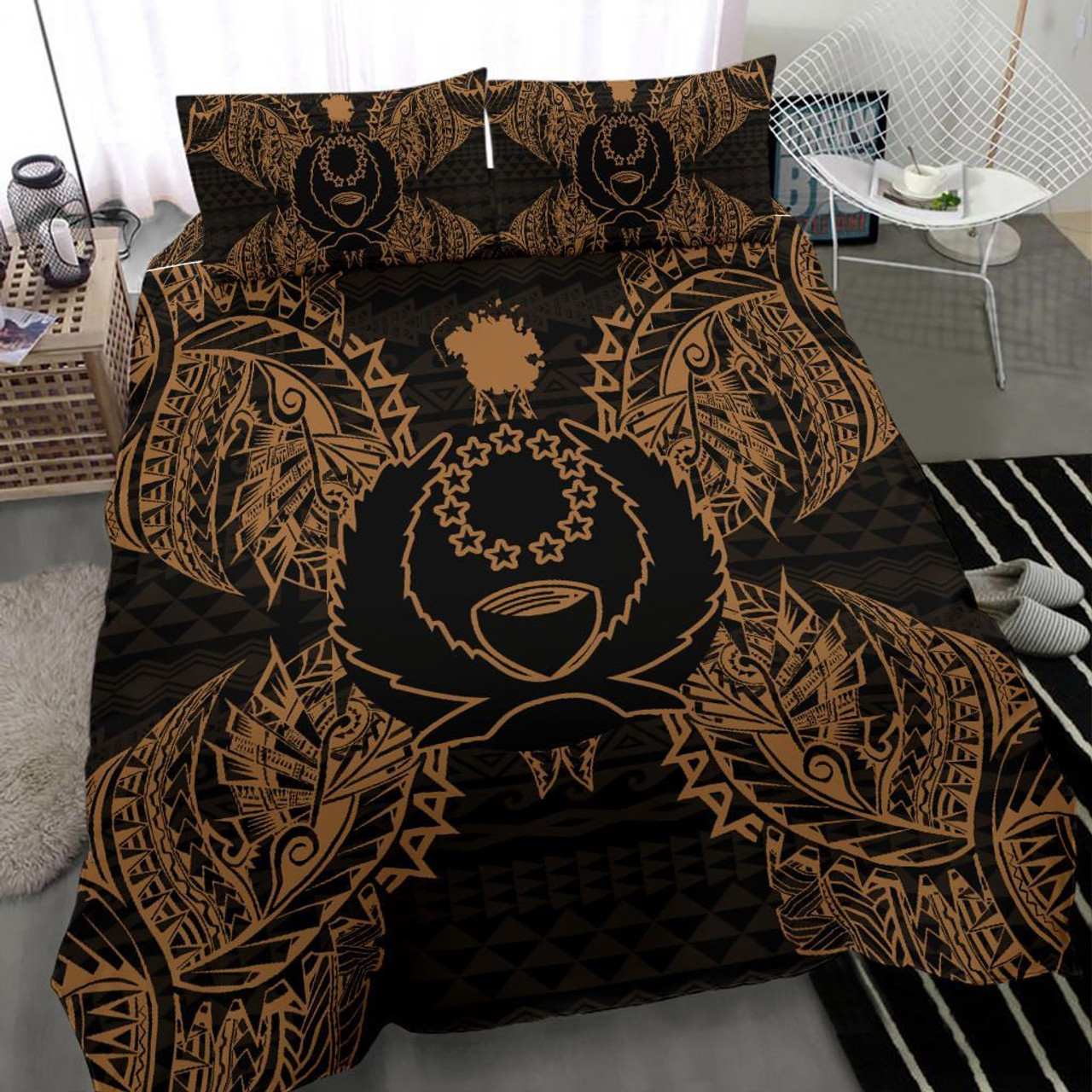 Polynesian Bedding Set Pohnpei Duvet Cover Set Map Gold