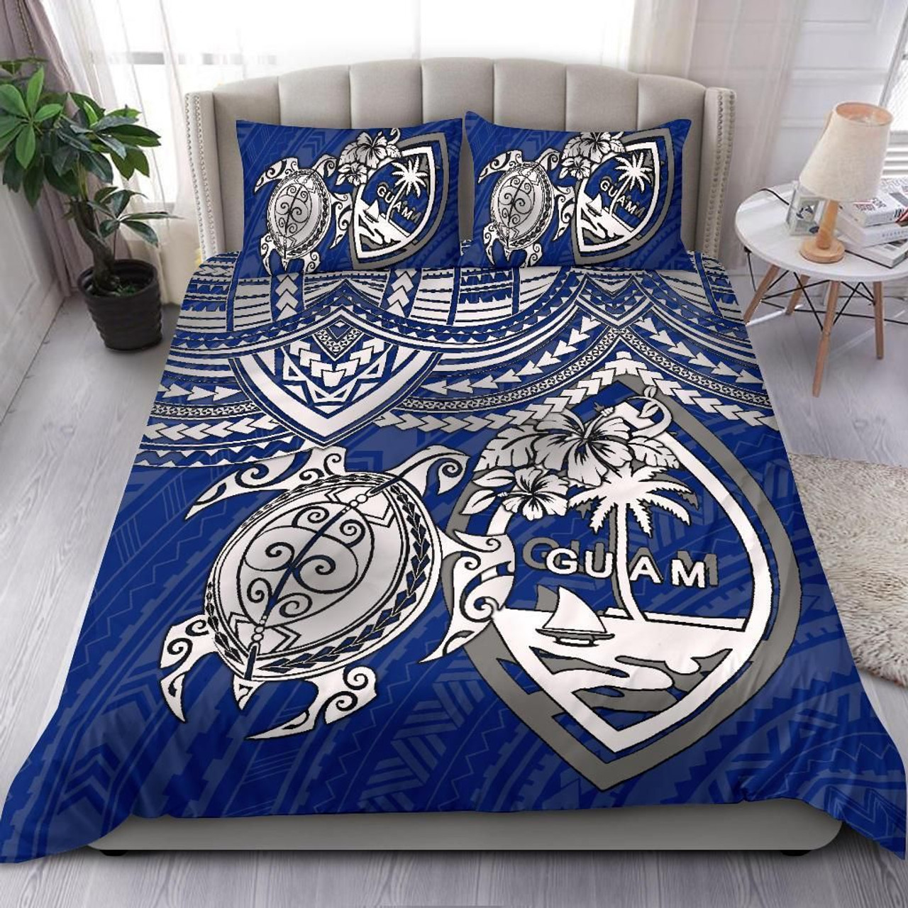 Guam Polynesian Duvet Cover Set White Turtle
