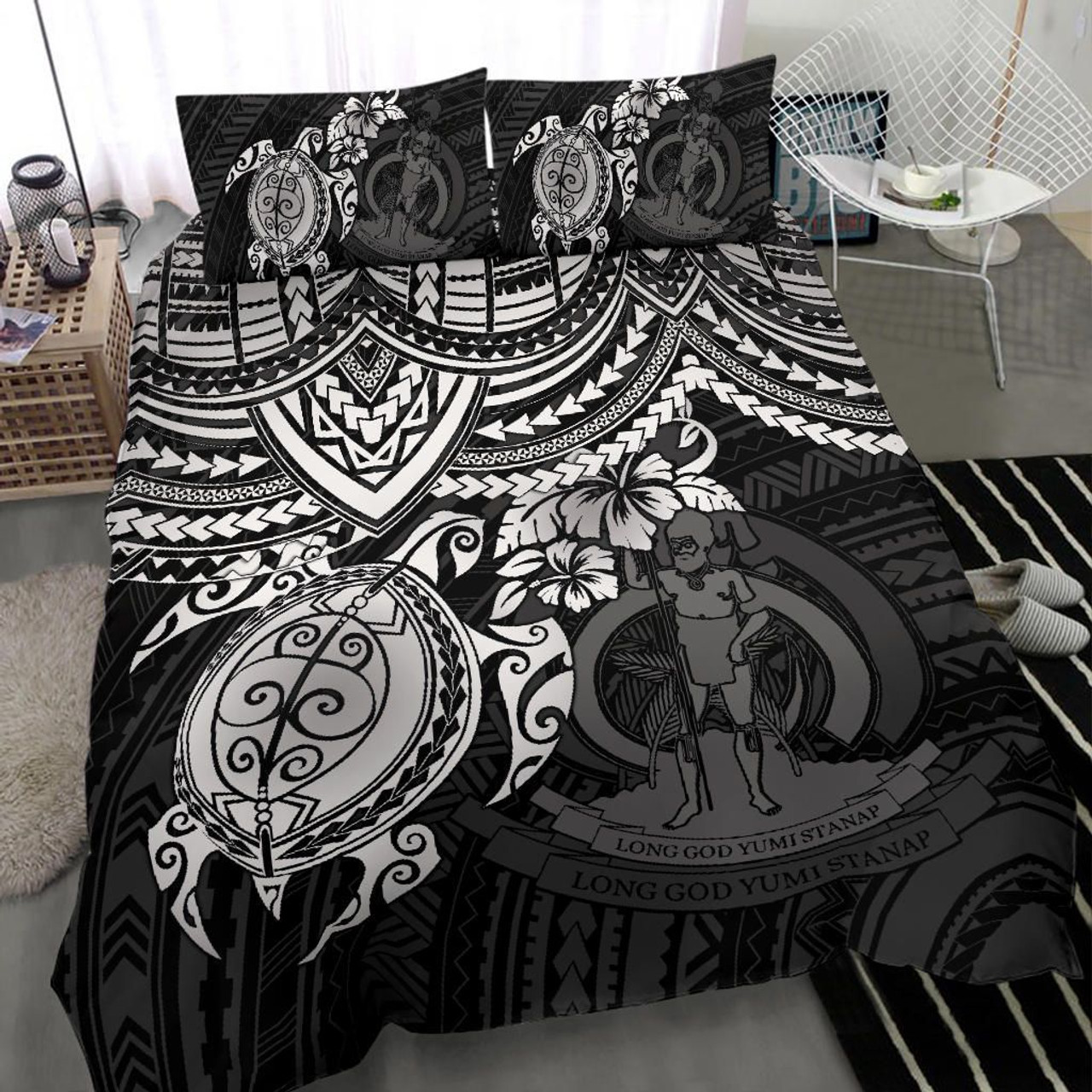 Vanuatu Polynesian Duvet Cover Set White Turtle