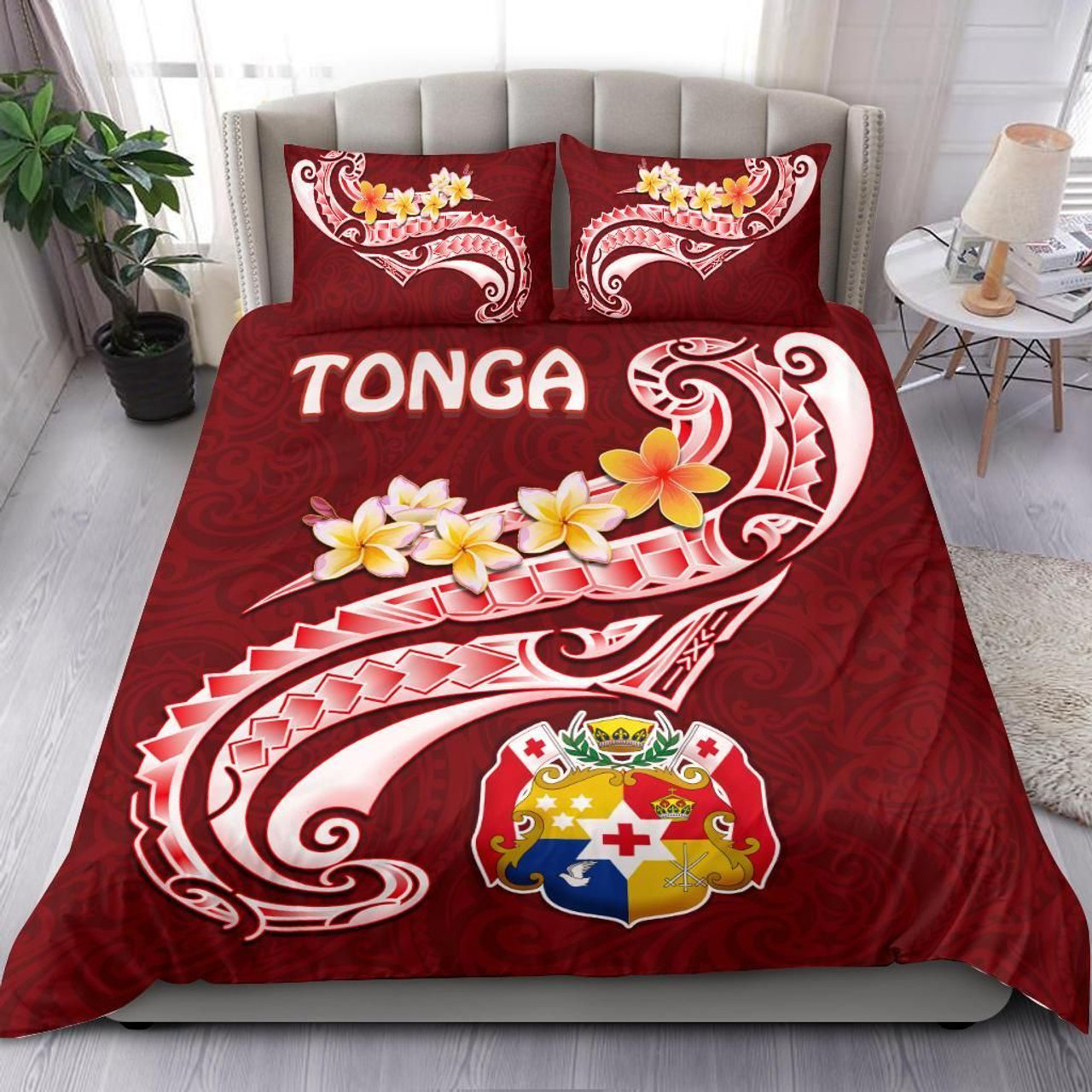 Tonga Bedding Set Tonga Coat Of Arms With Polynesian Patterns