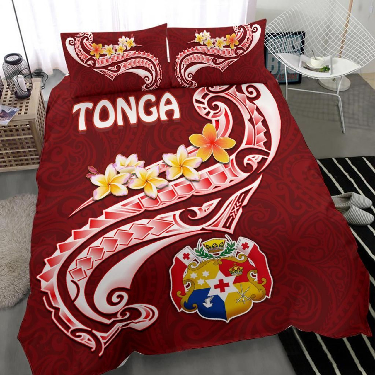 Tonga Bedding Set Tonga Coat Of Arms With Polynesian Patterns