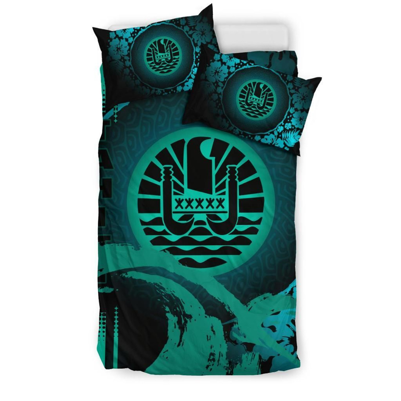 Tahiti Duvet Cover Set Hibiscus And Wave Light Green