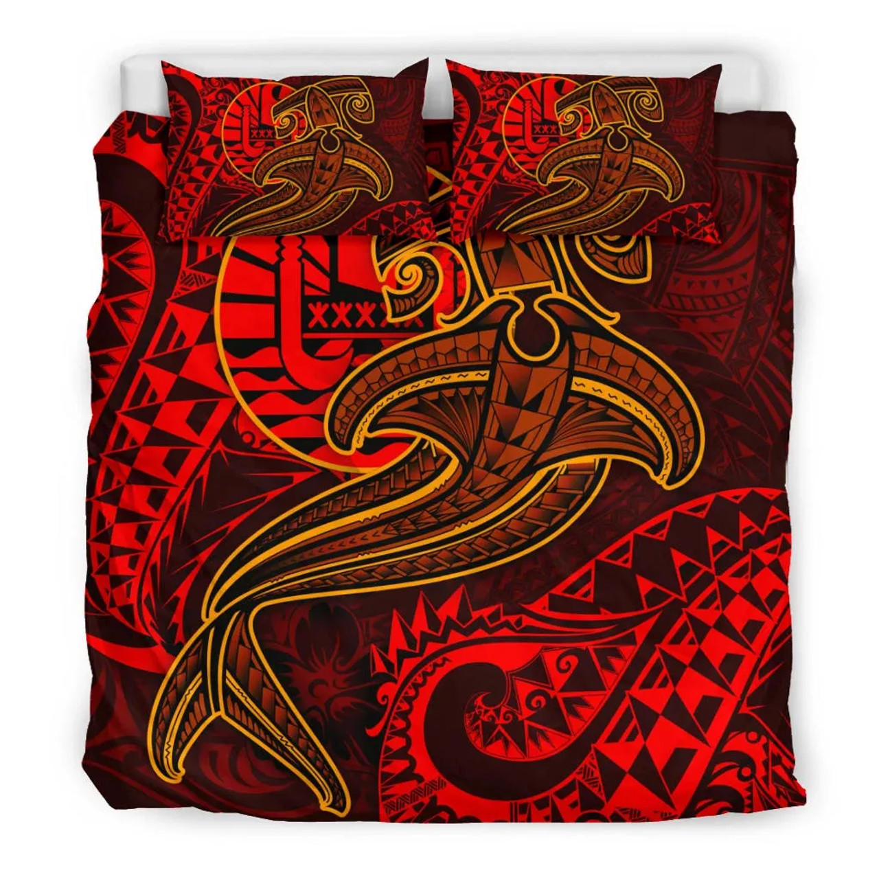Tahiti Bedding Set Red Shark Polynesian Tattoo