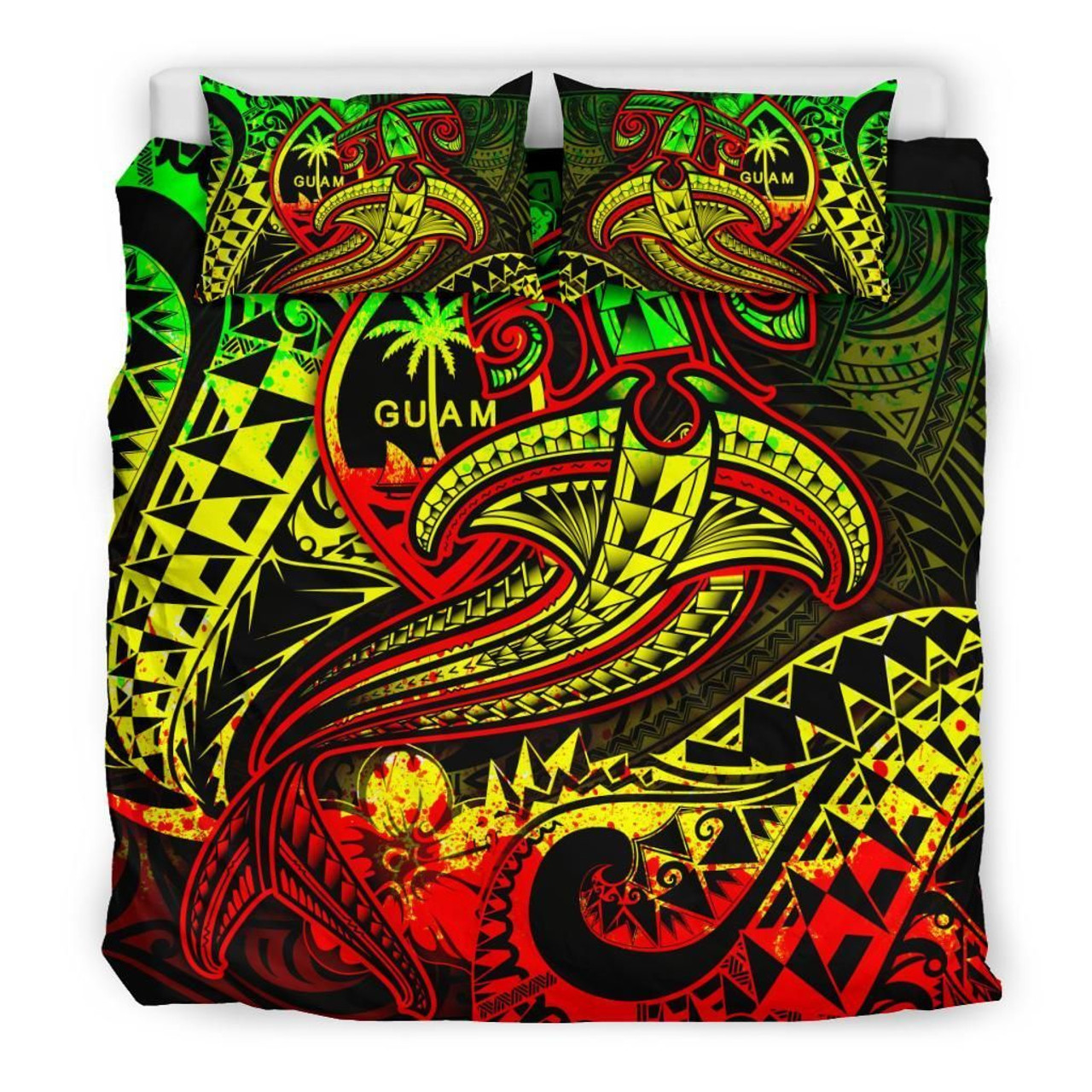 Guam Polynesian Bedding Set Reggae Shark Polynesian Tattoo