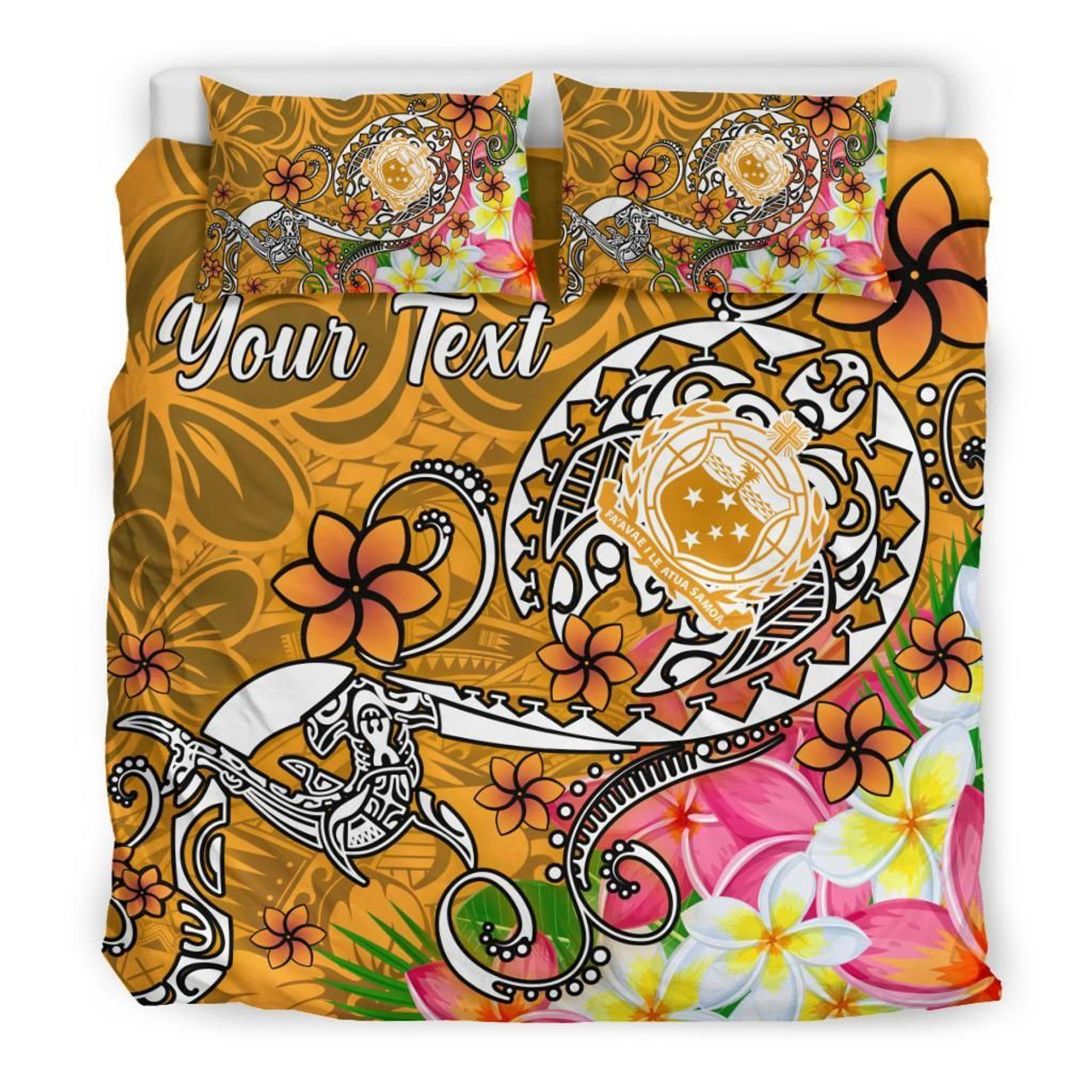 Samoa Custom Personalised Bedding Set Turtle Plumeria Gold