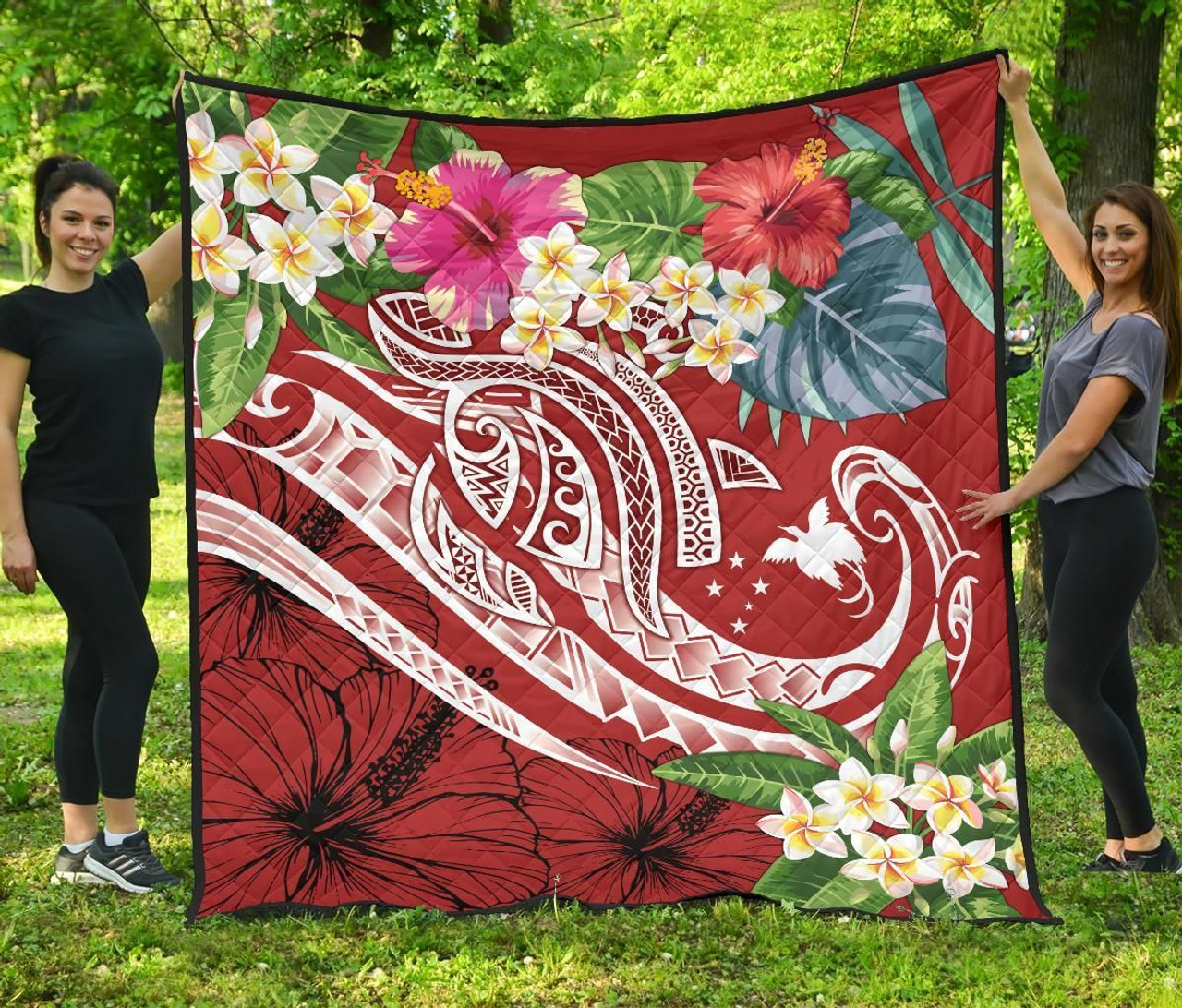 Papua New Guinea Polynesian Premium Quilt Summer Plumeria Red