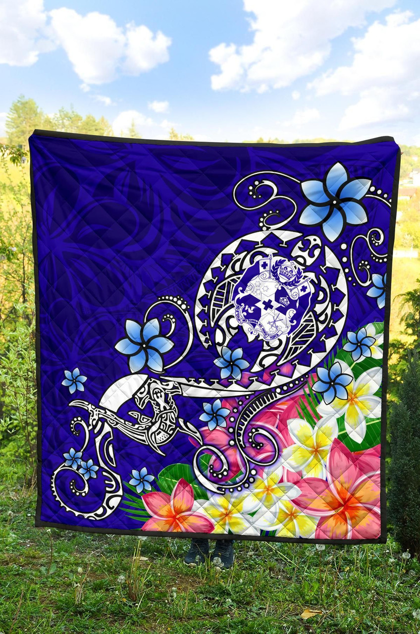 Tonga Premium Quilt Turtle Plumeria Blue