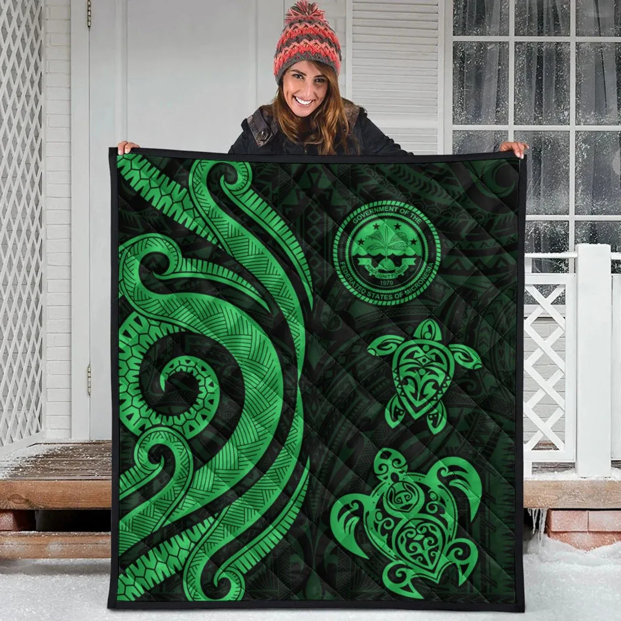Federated States Of Micronesia Premium Quilt Green Tentacle Turtle