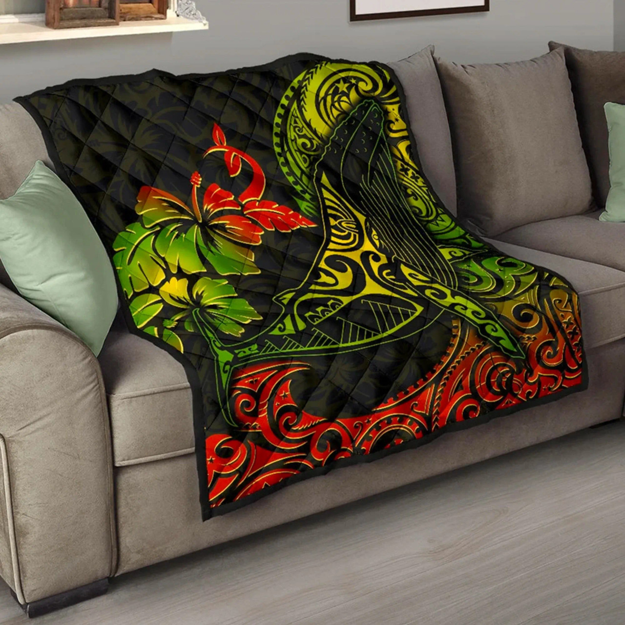 Hawaii Premium Quilt Humpback Whale Hibiscus