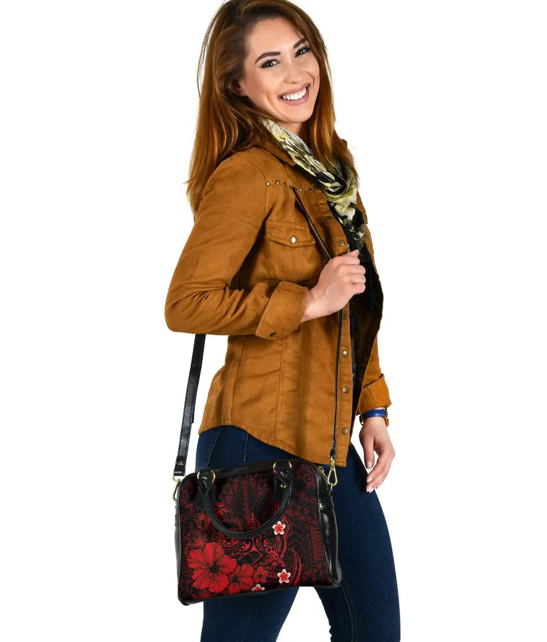 Polynesian Hawaii Shoulder Handbag Humpback Whale With Hibiscus Red