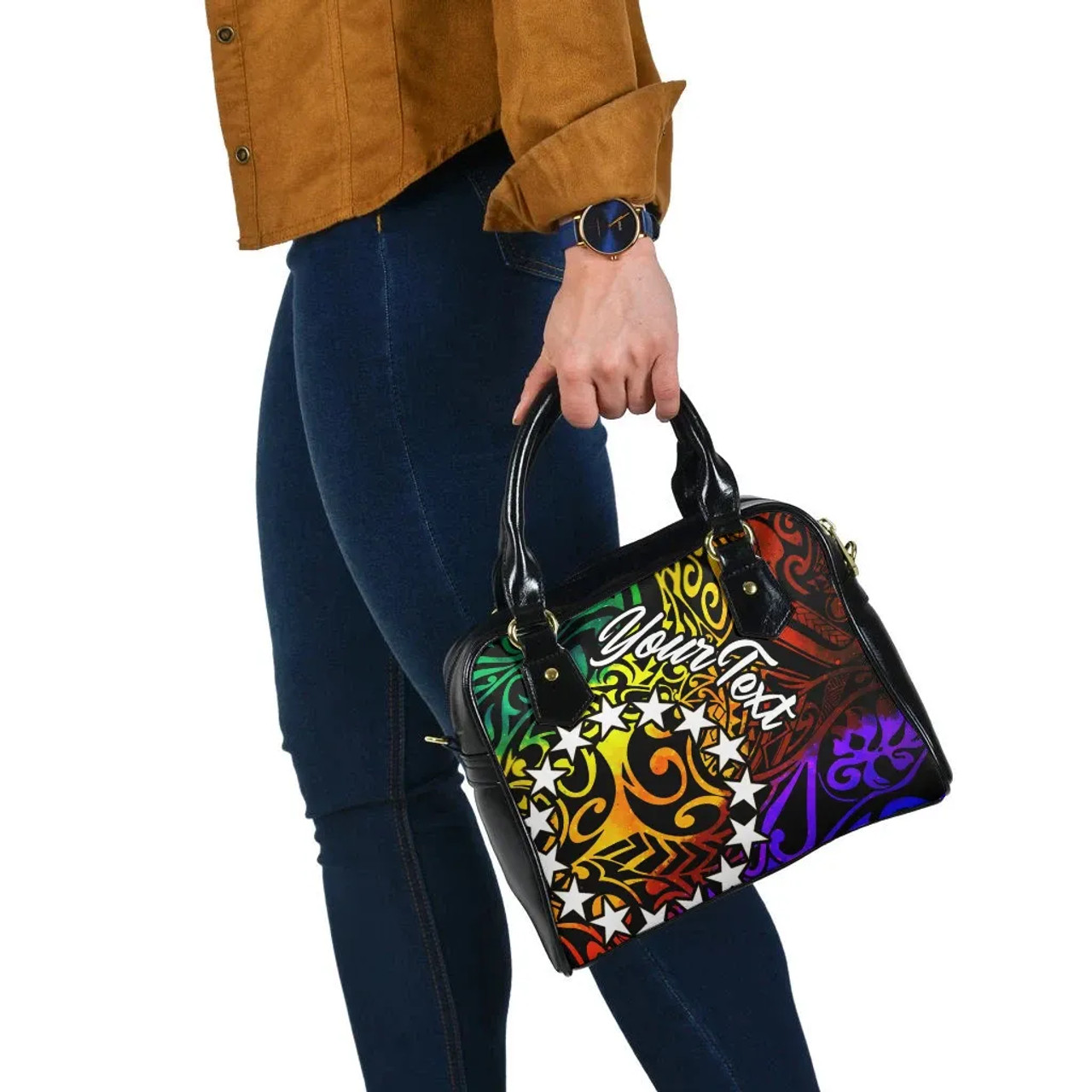 Cook Islands Custom Personalised Shoulder Handbag Rainbow Polynesian