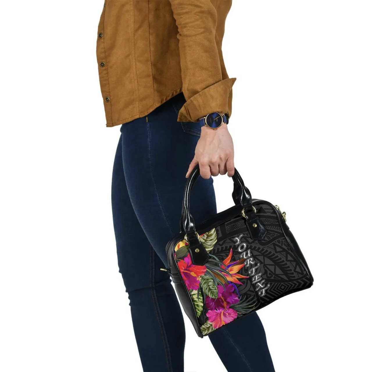 Polynesian Custom Personalised Shoulder Handbag Hibiscus Pattern