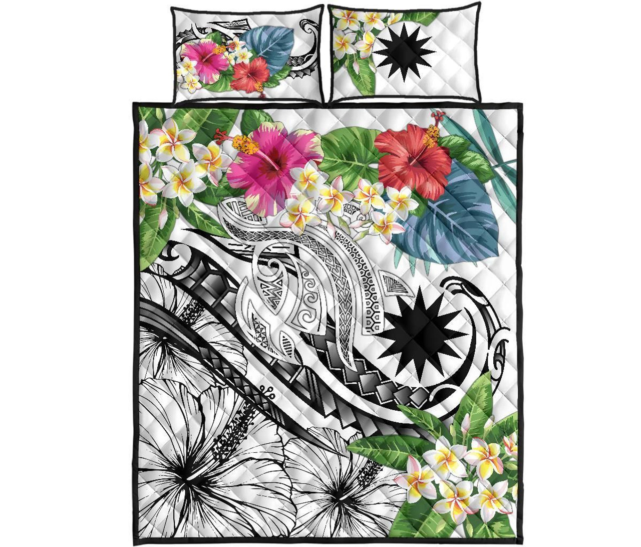 Nauru Polynesian Quilt Bed Set Summer Plumeria White