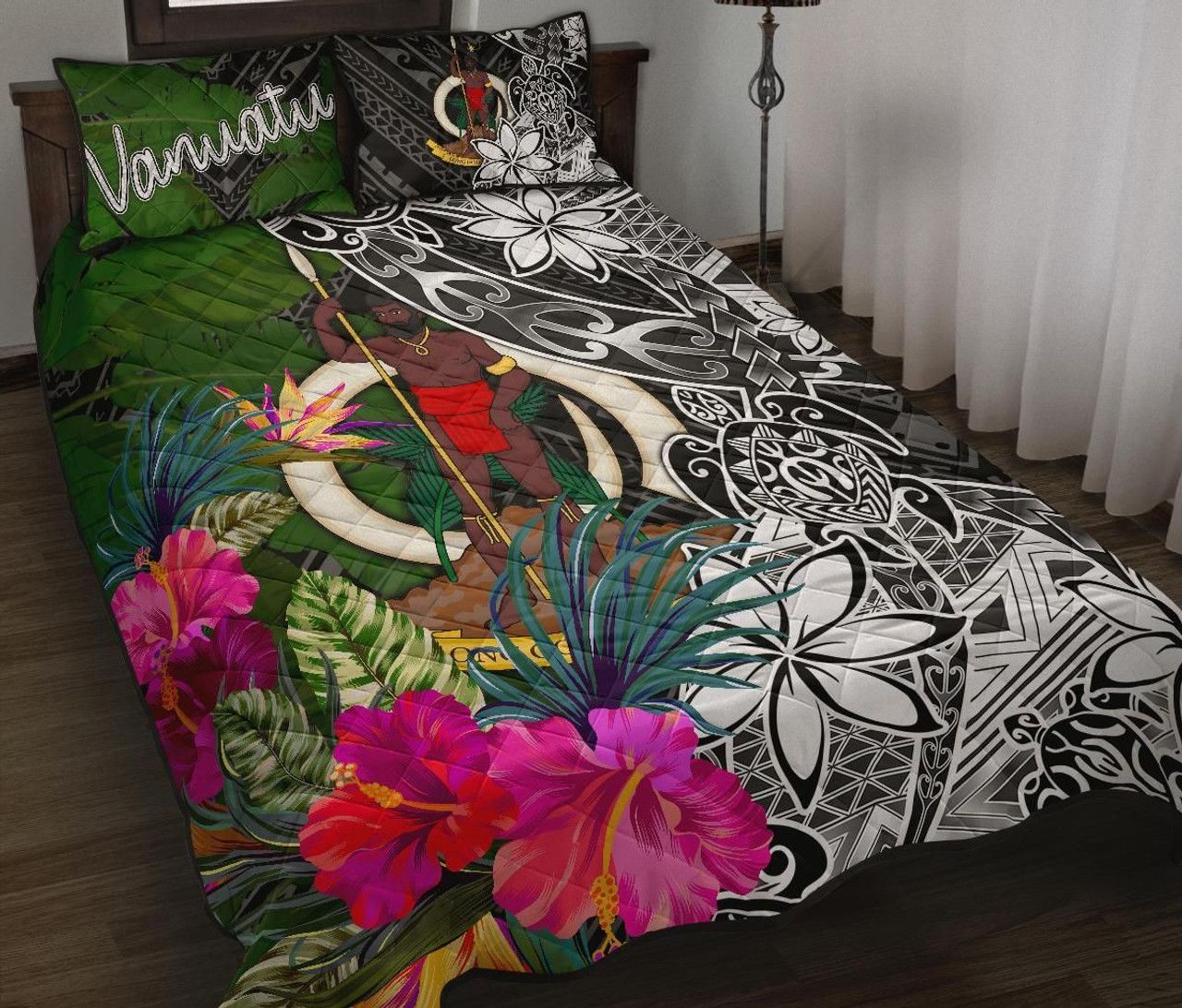 Vanuatu Quilt Bed Set Turtle Plumeria Banana Leaf