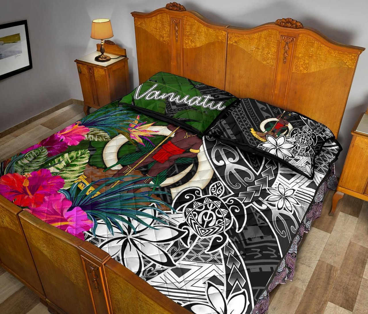 Vanuatu Quilt Bed Set Turtle Plumeria Banana Leaf