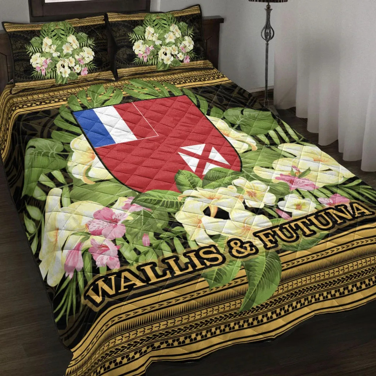 Wallis And Futuna Quilt Bed Set Polynesian Gold Patterns Collection