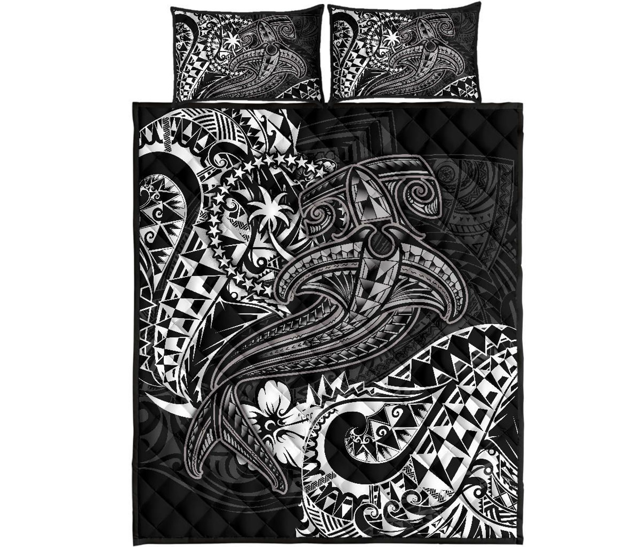Chuuk Quilt Bed Set White Shark Polynesian Tattoo