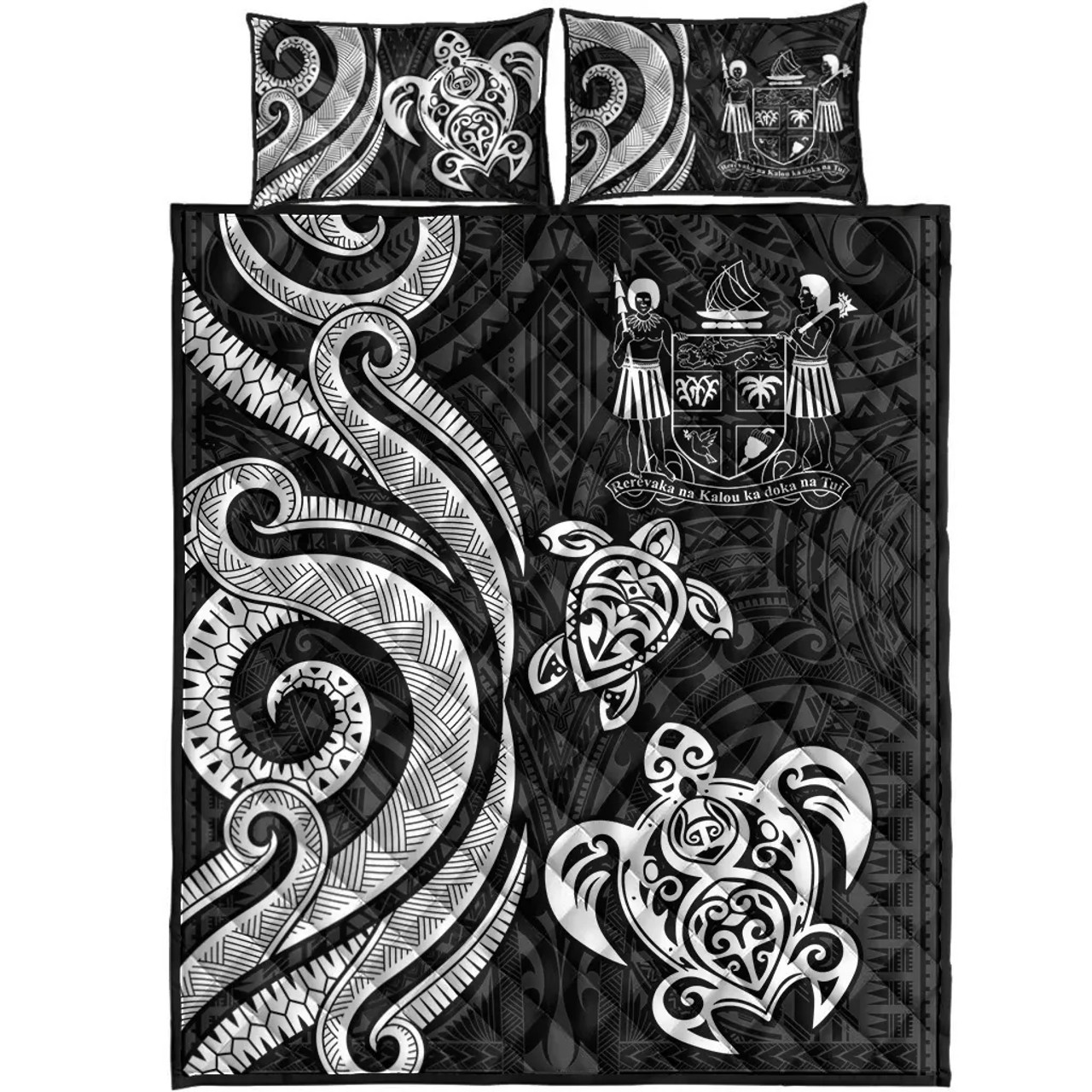 Fiji Quilt Bed Set White Tentacle Turtle Crest