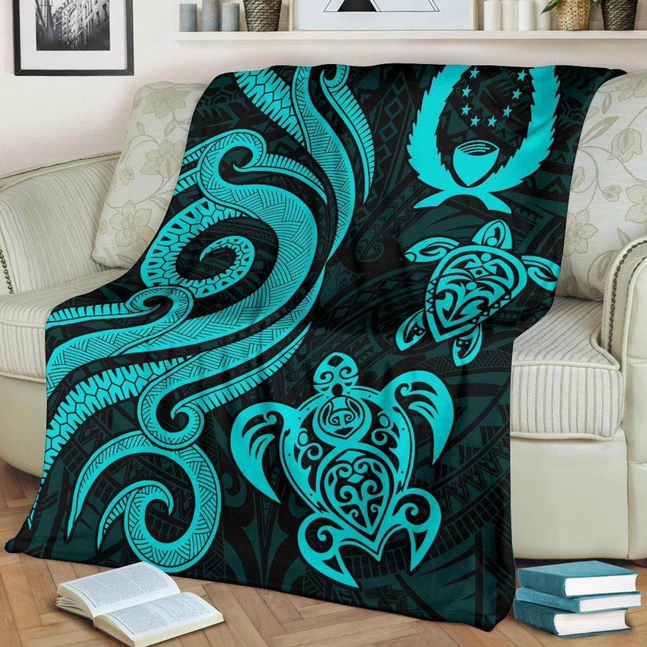 Pohnpei Micronesian Premium Blanket Turquoise Tentacle Turtle