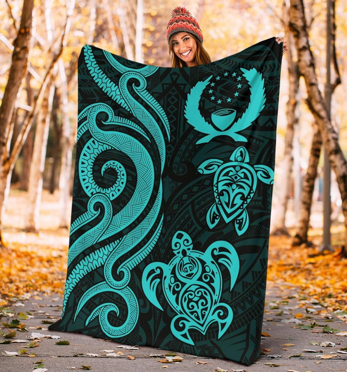 Pohnpei Micronesian Premium Blanket Turquoise Tentacle Turtle