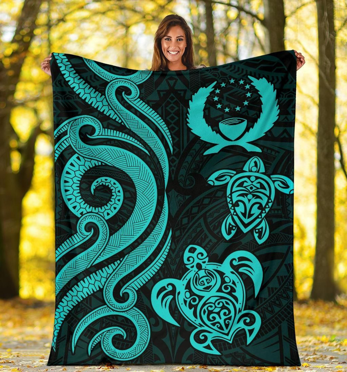 Pohnpei Micronesian Premium Blanket Turquoise Tentacle Turtle