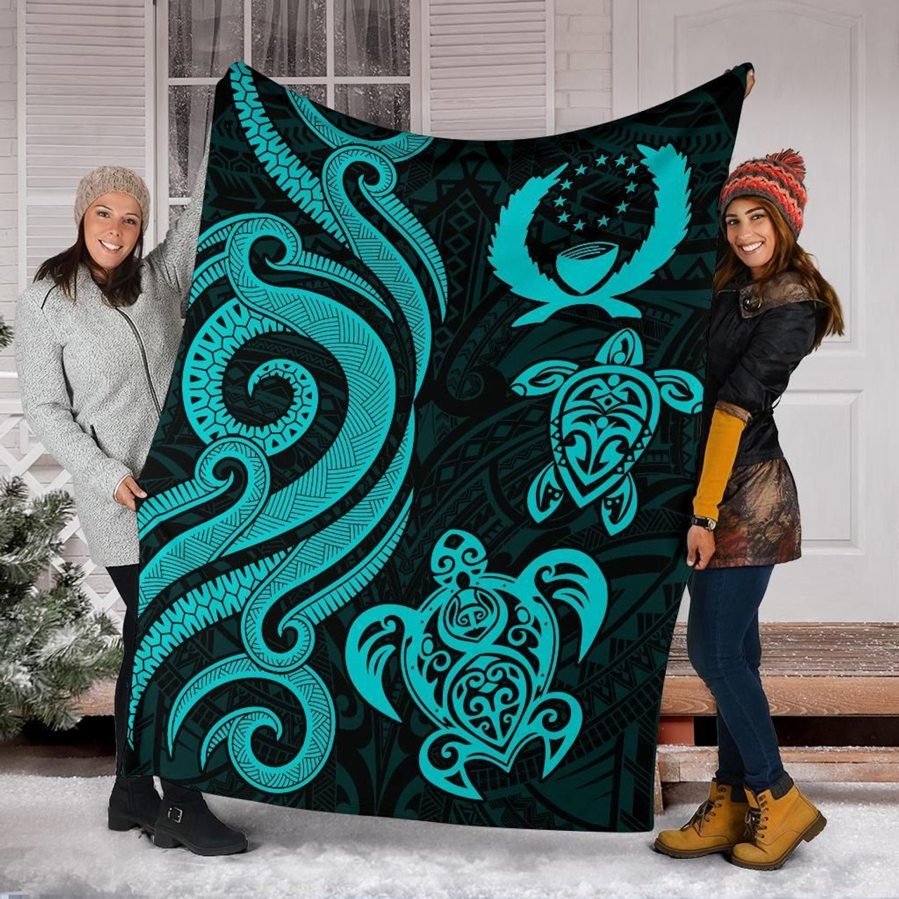 Pohnpei Micronesian Premium Blanket Turquoise Tentacle Turtle