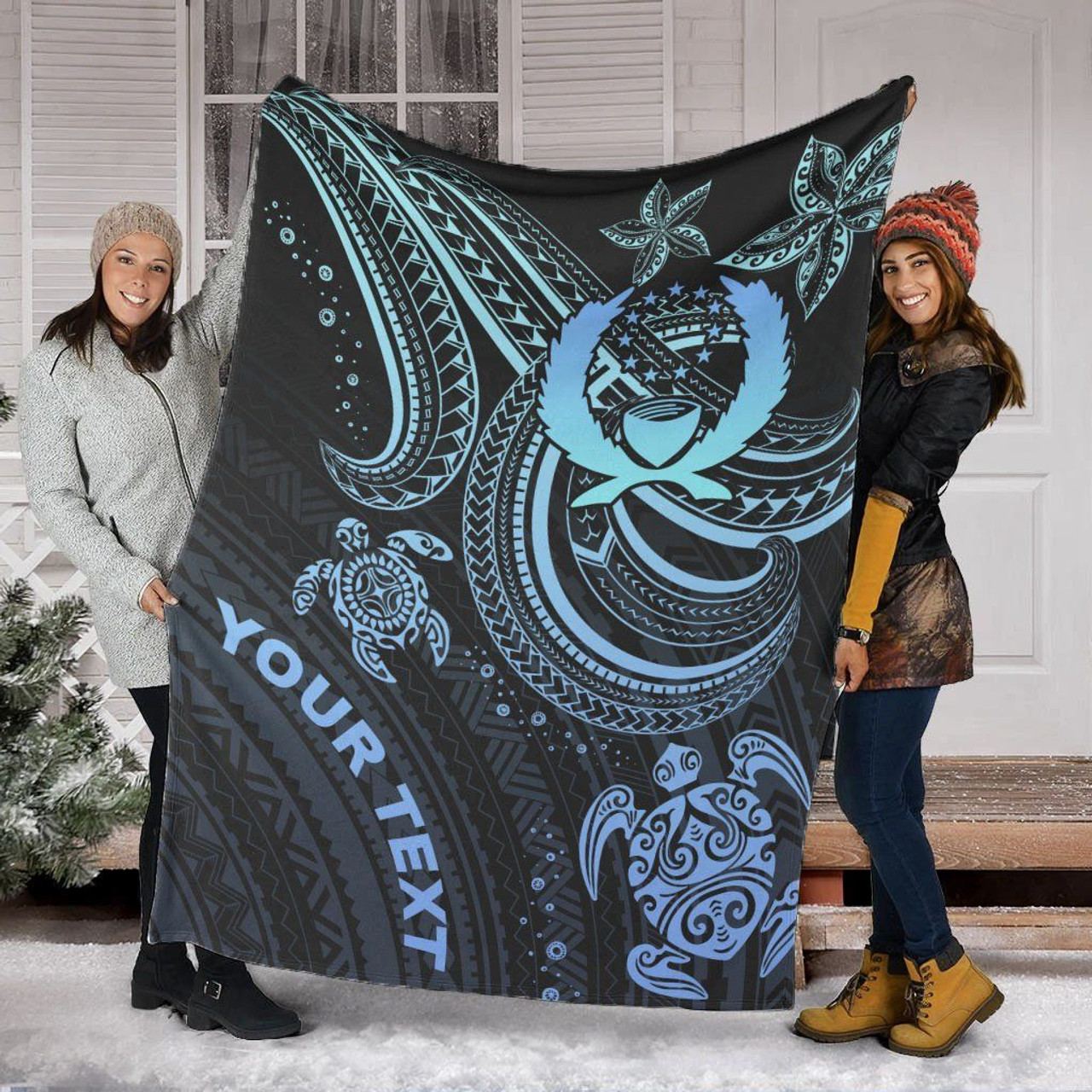 Pohnpei Custom Personalised Premium Blanket Blue Turtle