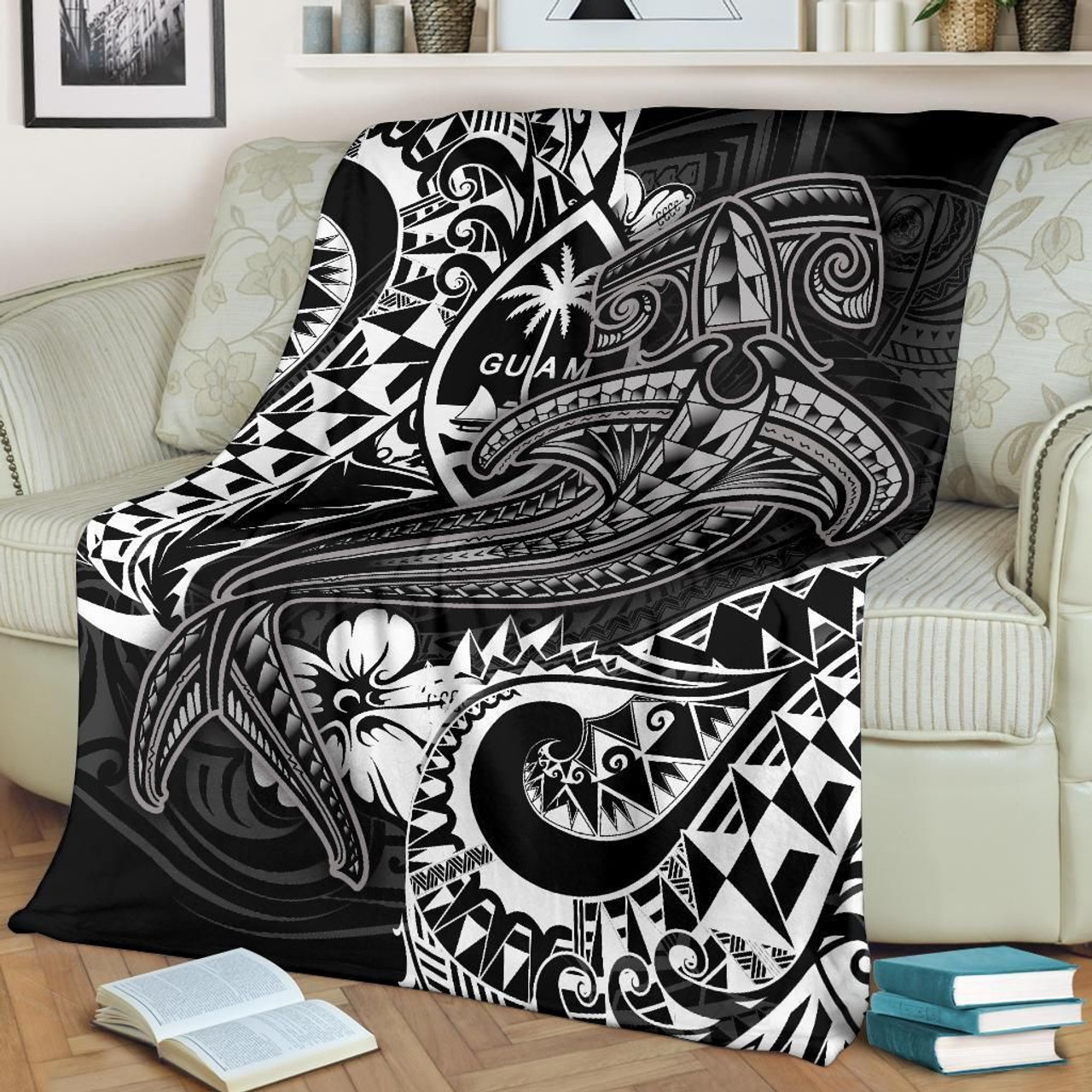 Guam Polynesian Premium Blanket White Shark Polynesian Tattoo
