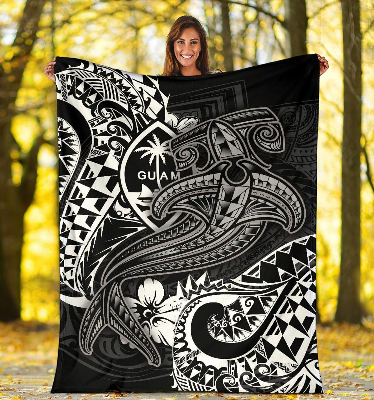 Guam Polynesian Premium Blanket White Shark Polynesian Tattoo