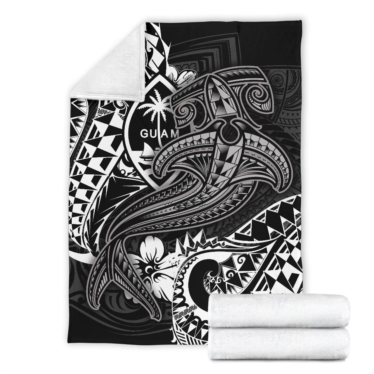 Guam Polynesian Premium Blanket White Shark Polynesian Tattoo